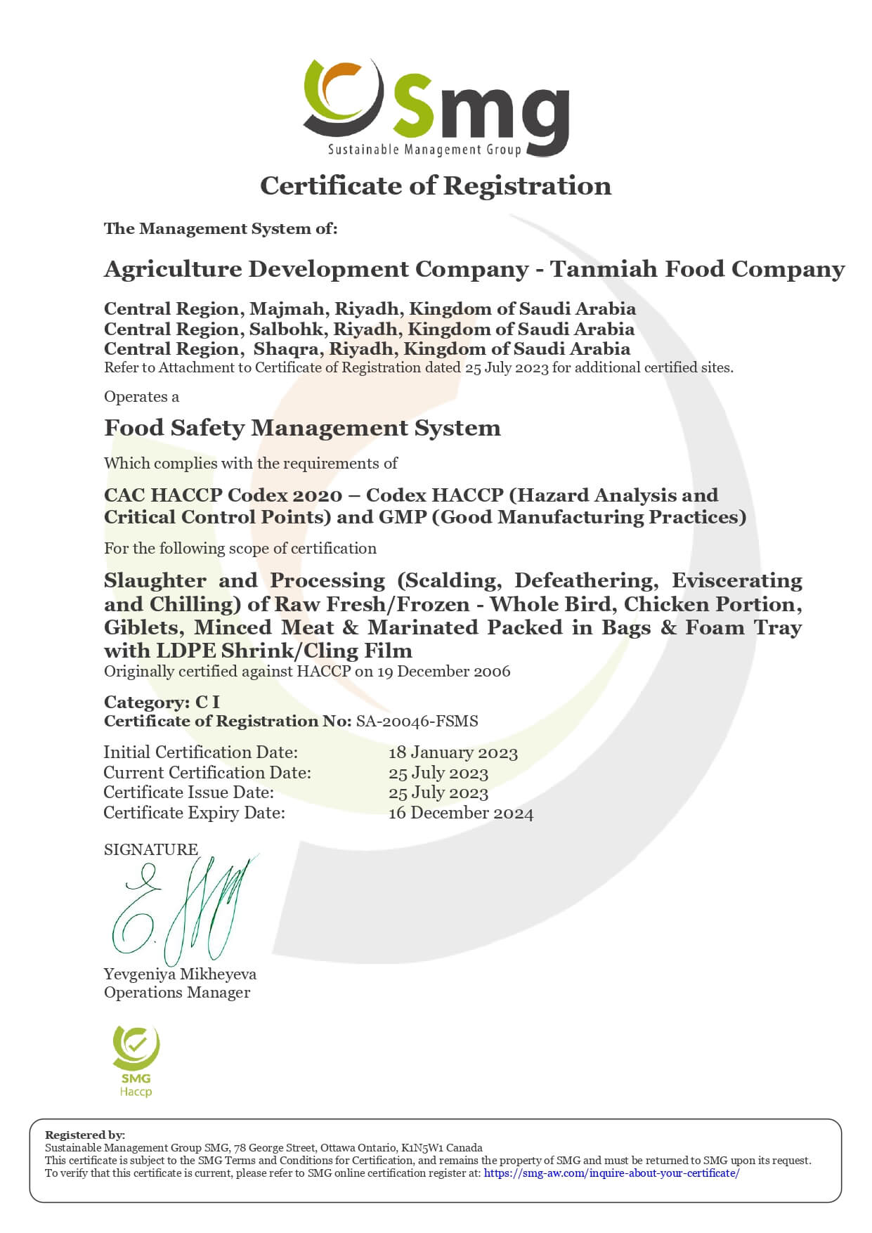 FMS HACCP CERTIFICATE 2021-2023